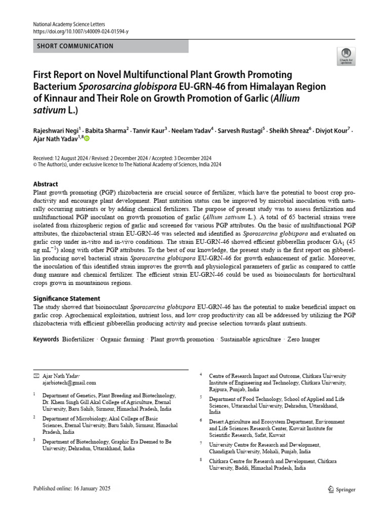 Negi Et Al. 2025-First Report On Novel Multifunctional Plant Growth ...