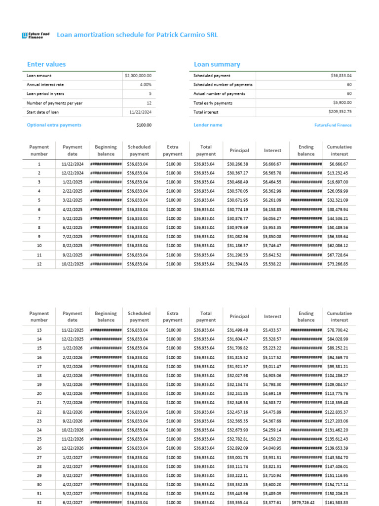 Loan Amortization Schedule For Patrick Carmiro SRL | PDF | Loans | Interest