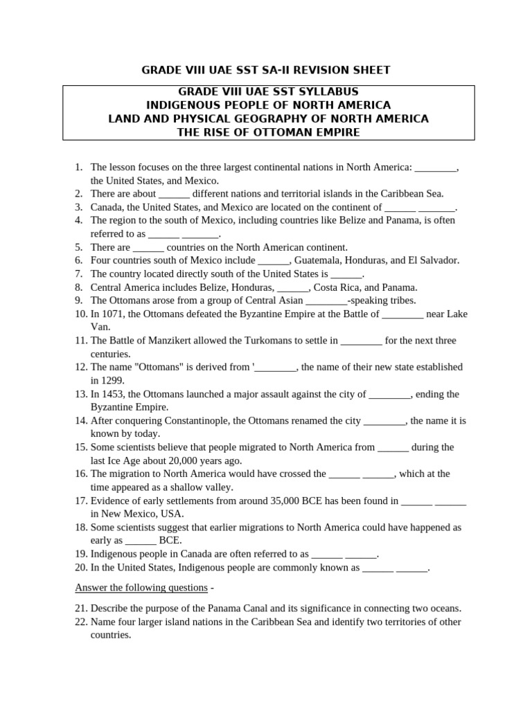 Grade 8 UAE SST Revision Guide | PDF | North America | Central America