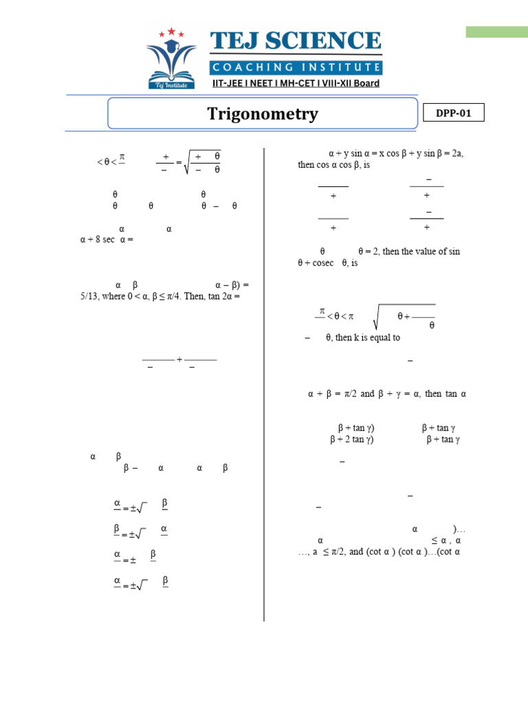 Trigonometry DPP 01 (2) | PDF | Elementary Mathematics | Euclidean Plane Geometry