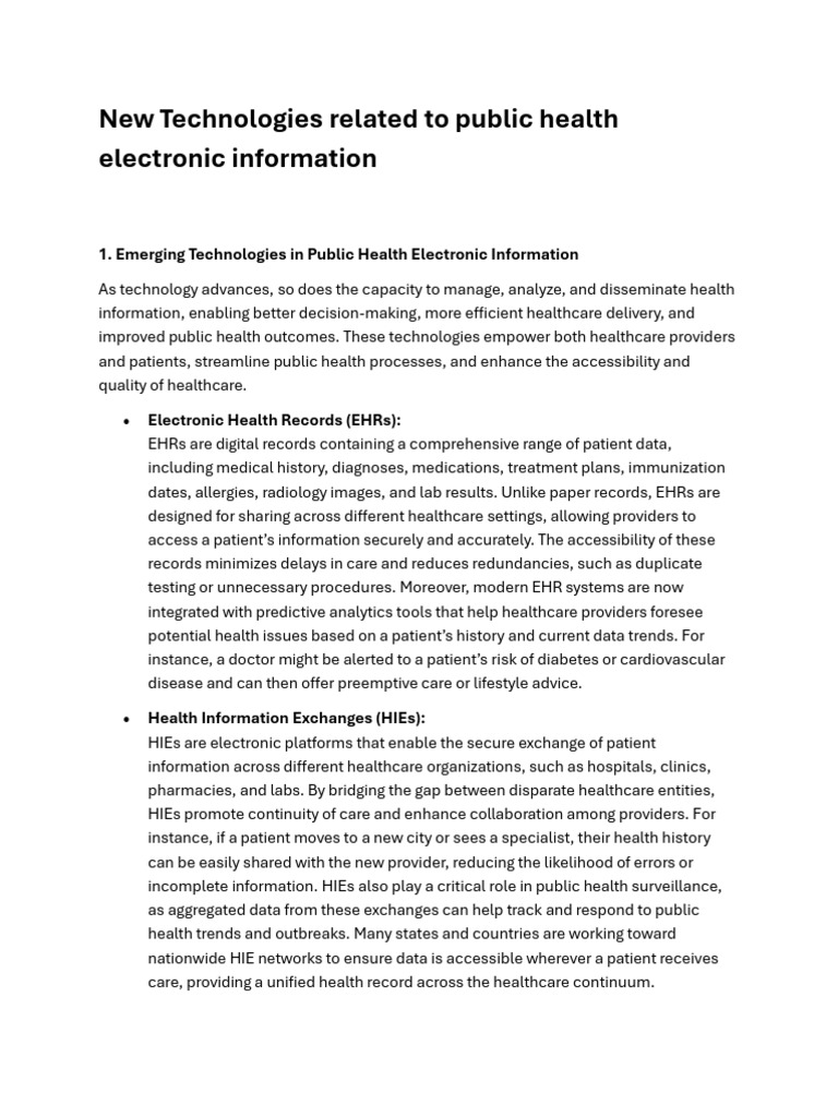 New Technologies Related To Public Health Electronic Information | PDF ...
