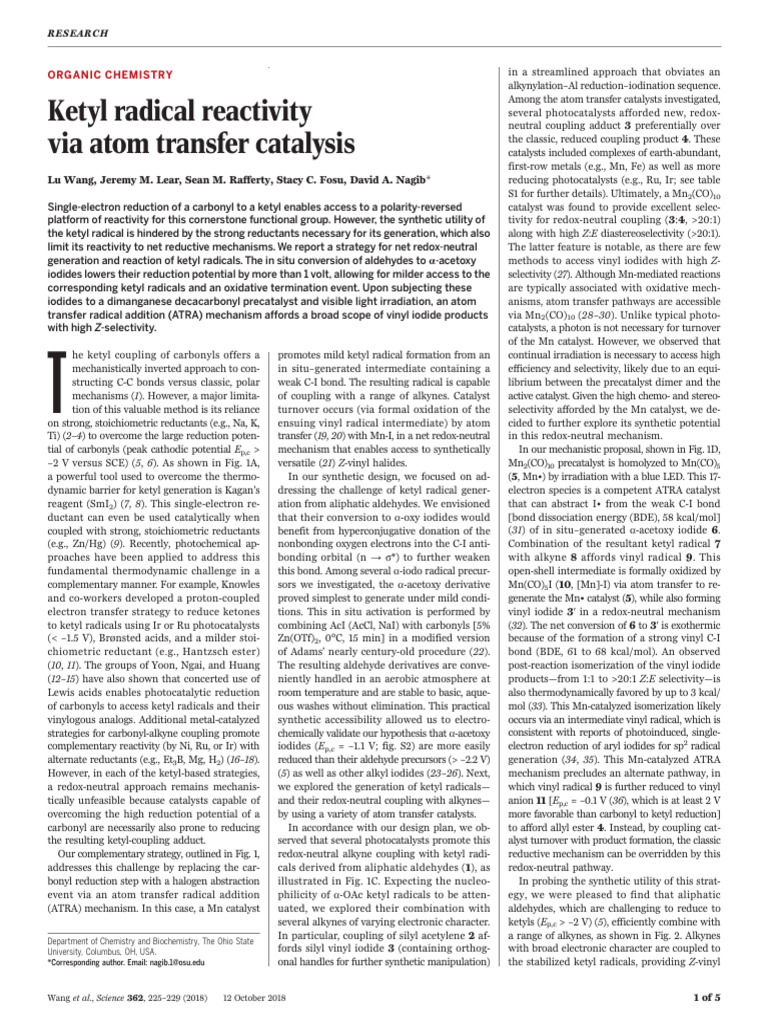 Ketyl Radical Reactivityvia Atom Transfer Catalysis | PDF | Redox ...