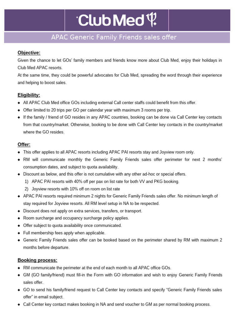 Club Med APAC Family & Friends Offer | PDF