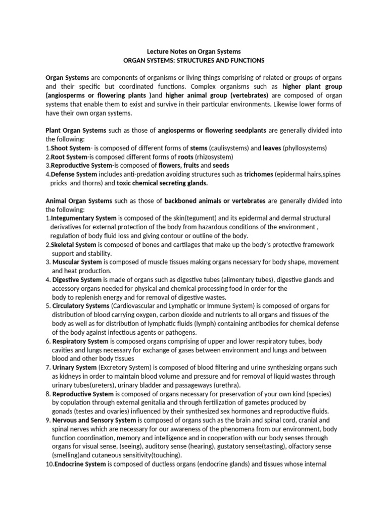 Organ Systems: Structures & Functions | PDF | Human Body | Human ...