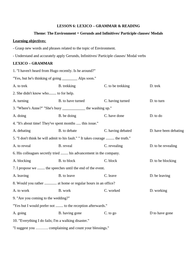 Environment Vocabulary and Grammar Lesson | PDF | Extinction | Impact ...
