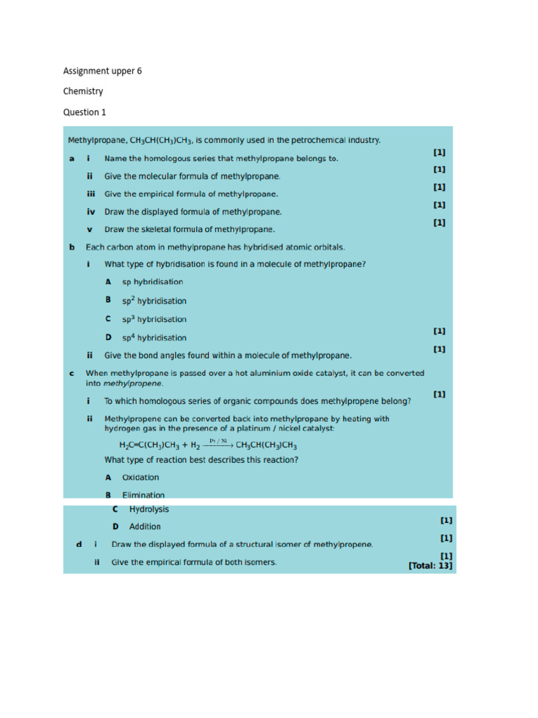 Upper 6 Assignment Chemistry | PDF