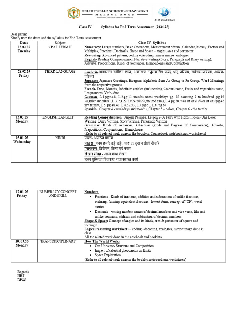 Grade 4 - End Term Syllabus | PDF | English Language | Adverb