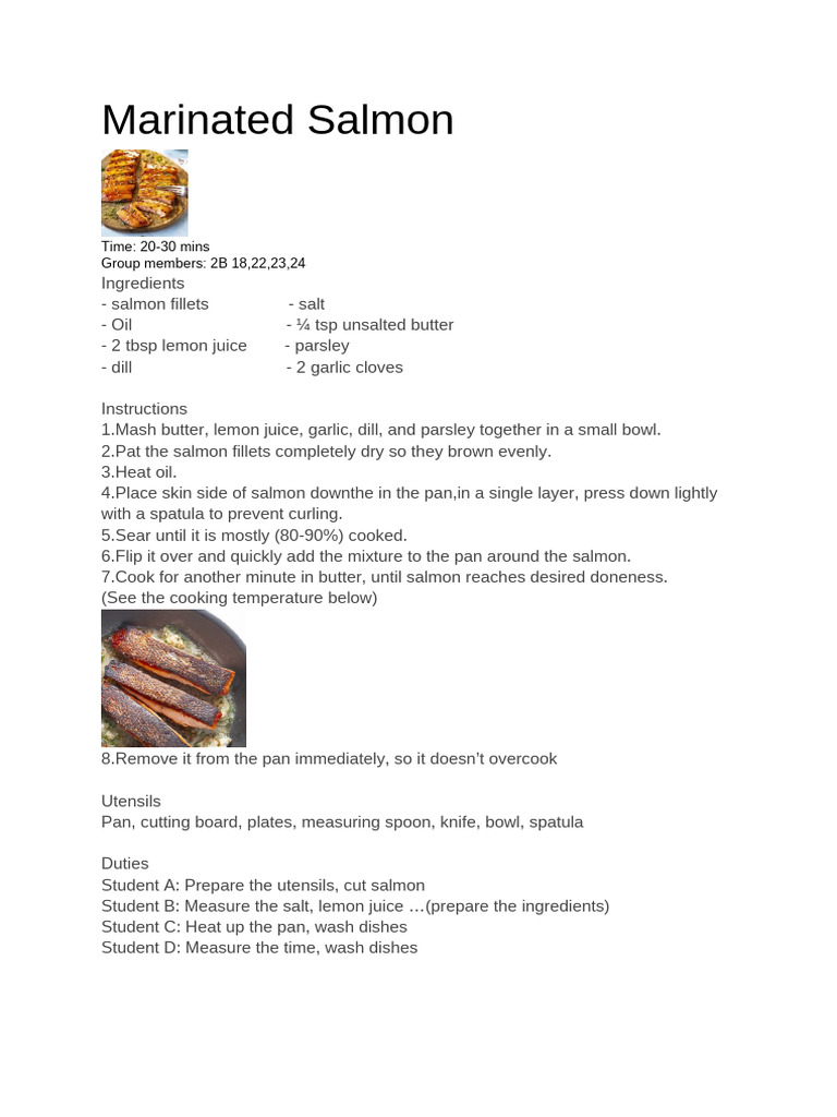 Student Cooking: Marinated Salmon | PDF
