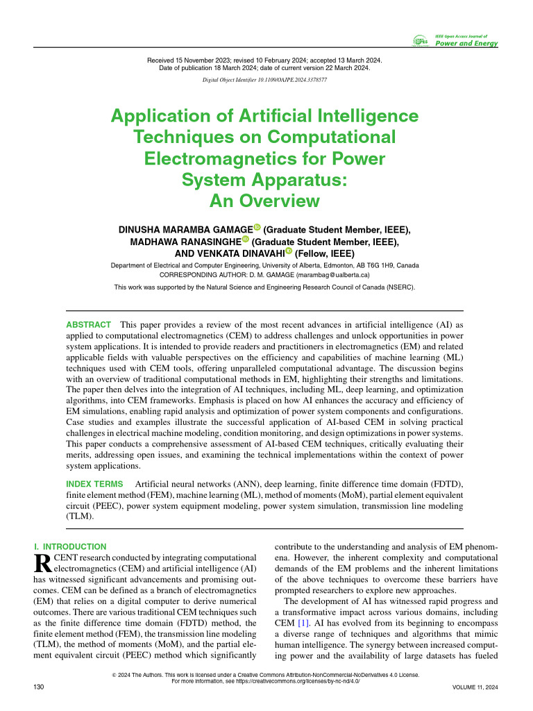 Application of Artificial Intelligence Techniques On Computational Electromagnetics For Power ...