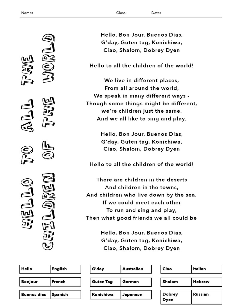 Hello To All The Children of The World Lyrics | PDF