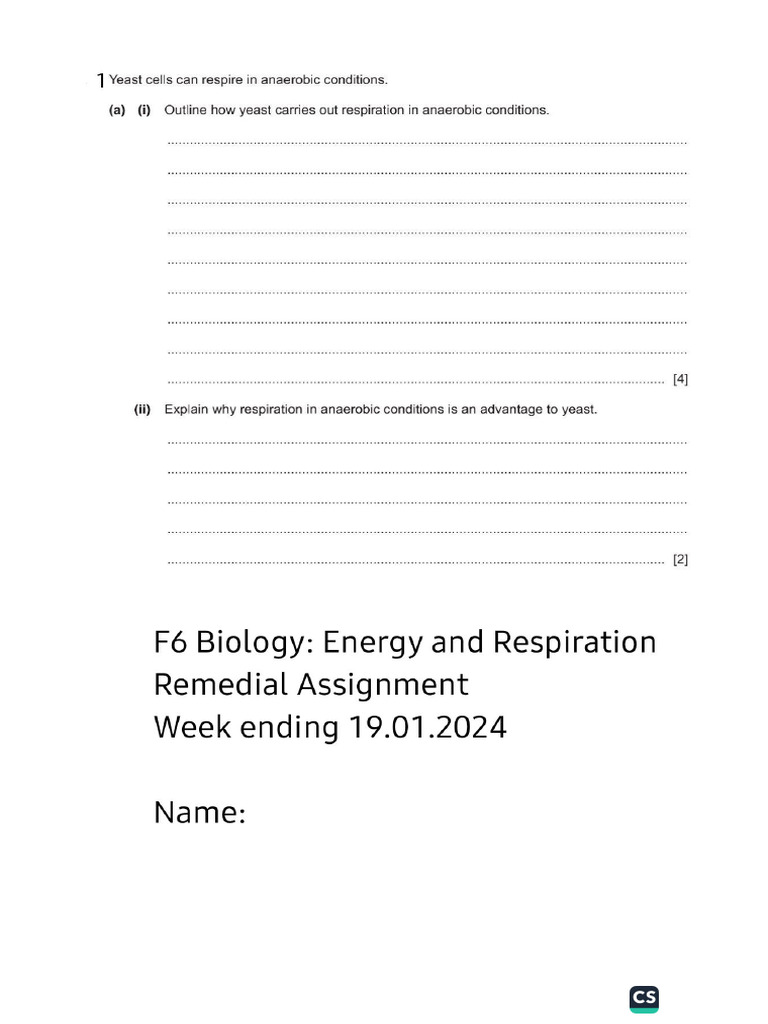 9700 Respiration Assignment | PDF