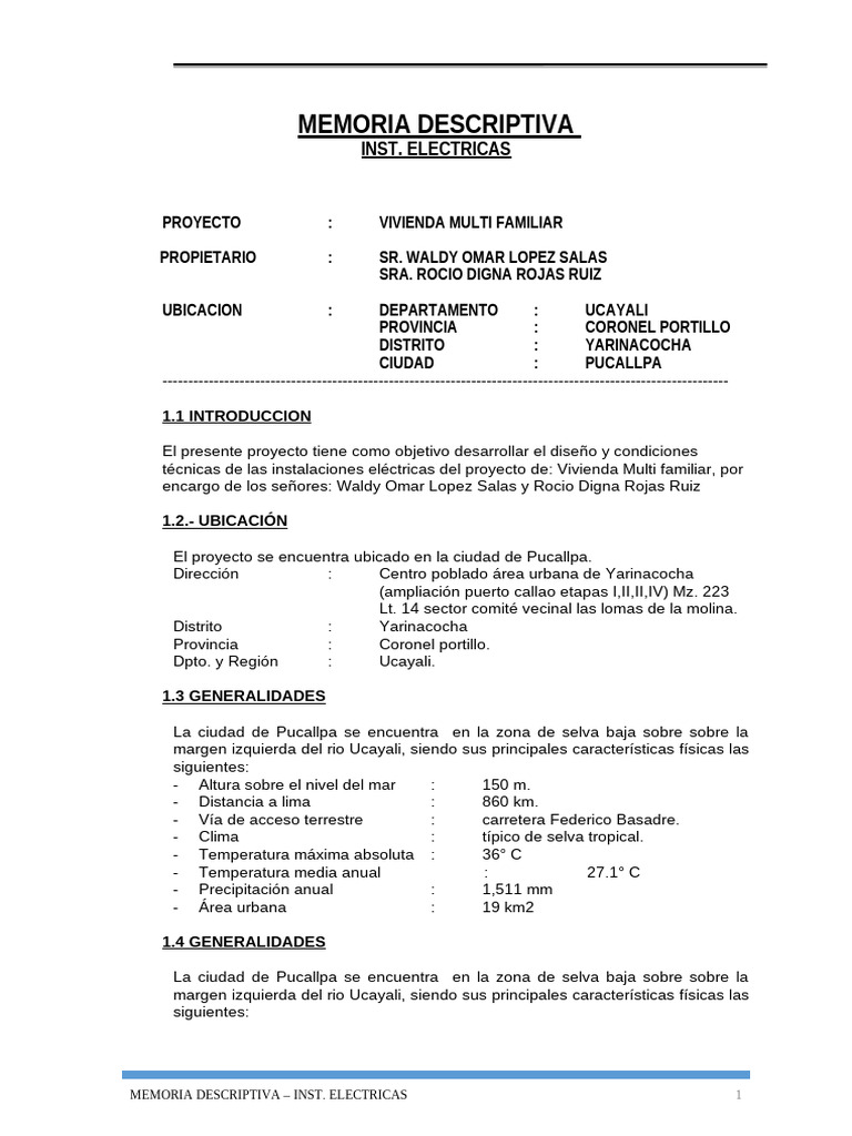 04. MEMORIA DESCRIPTIVA - INST. ELECTRICAS | PDF | Aislador (Electricidad) | voltaje