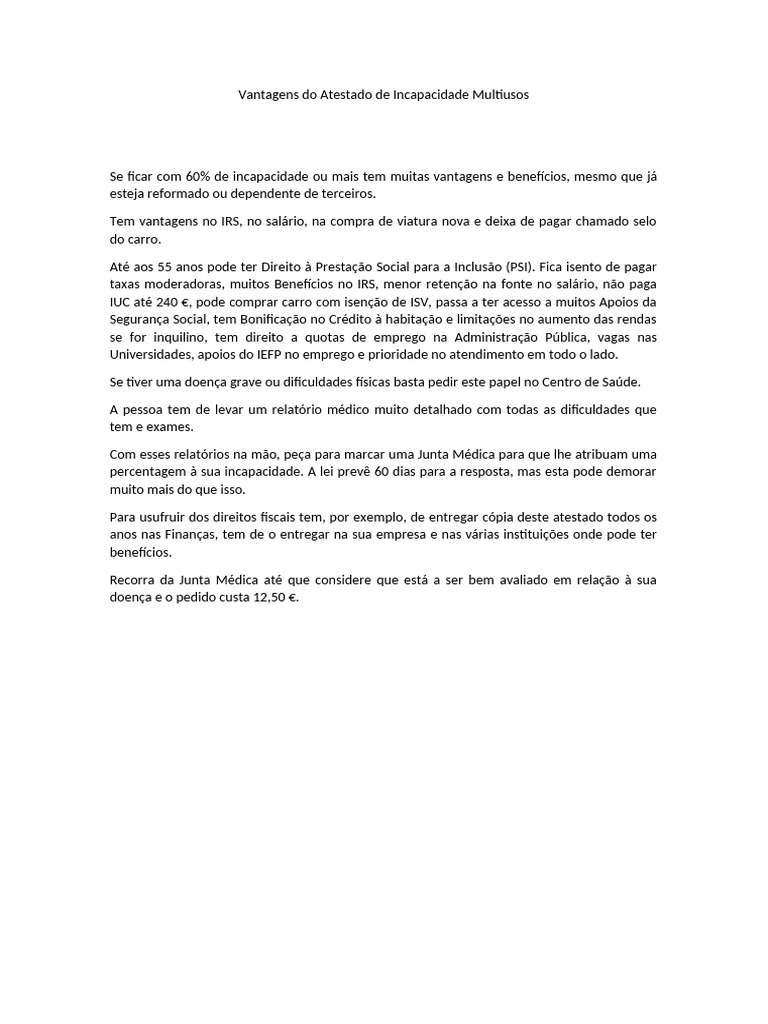 Benefícios do Atestado Multiusos | PDF