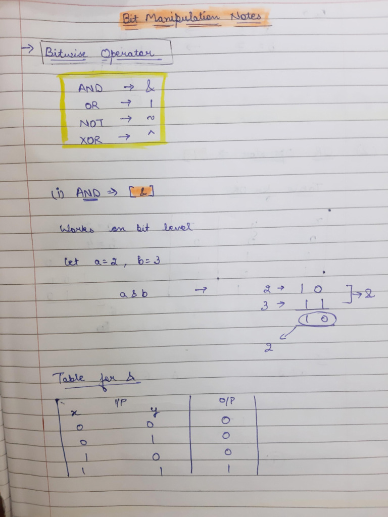 Bit Manipulation - Beginner Level Notes | PDF