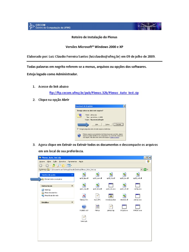 Roteiro Instalacao Plenus | PDF | Software da Microsoft | Microsoft Windows
