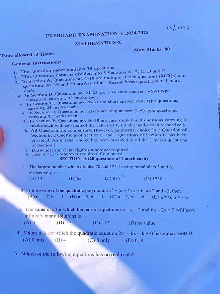 Offline Maths Pre Board | PDF | Elementary Geometry | Classical Geometry