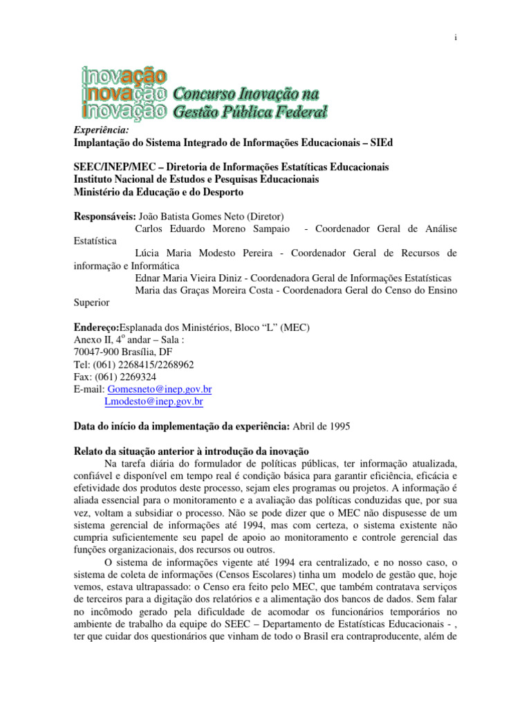 071 - 98 Implantação Do Sistema Integrado de Informações Educacionais ...