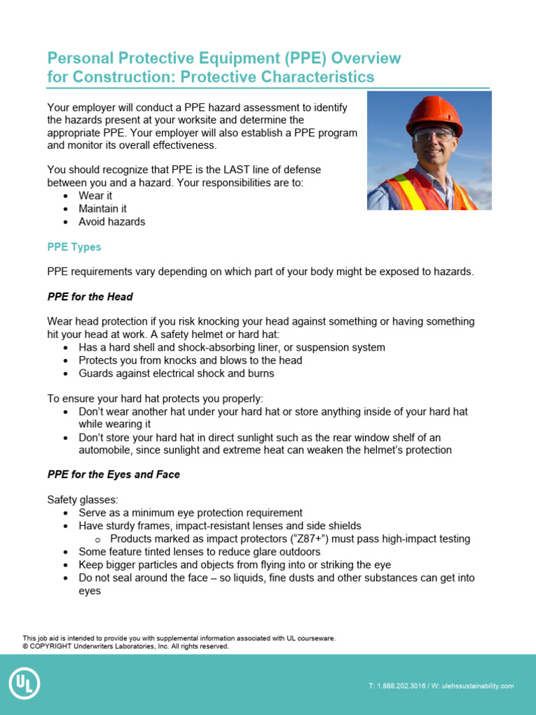 PPE Overview For Construction Protective Characteristics JobAid | PDF ...