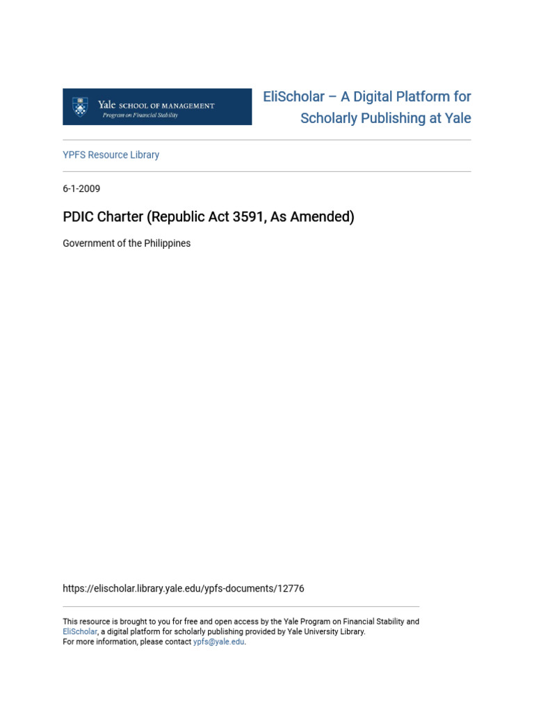 PDIC Charter (Republic Act 3591 as Amended) | PDF | Banks | Indemnity