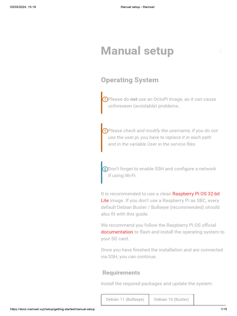Mainsail Manual Setup Guide | PDF | Ip Address | Computing