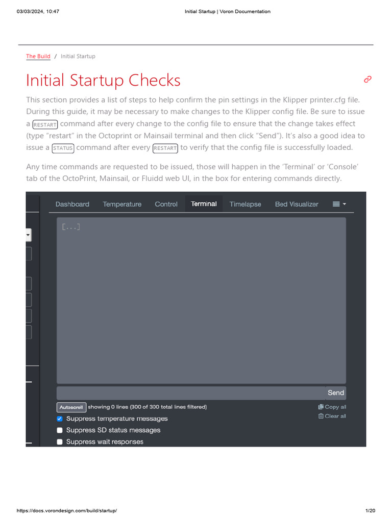 5 - Initial Startup - Voron Documentation | PDF | Extrusion | Printer (Computing)