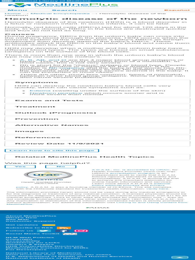 Hemolytic disease of the newborn MedlinePlus Medical Encyclopedia | PDF ...