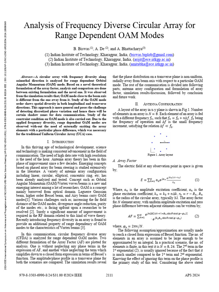 Analysis of Frequency Diverse Circular Array For Range Dependent OAM Modes | PDF | Antenna ...