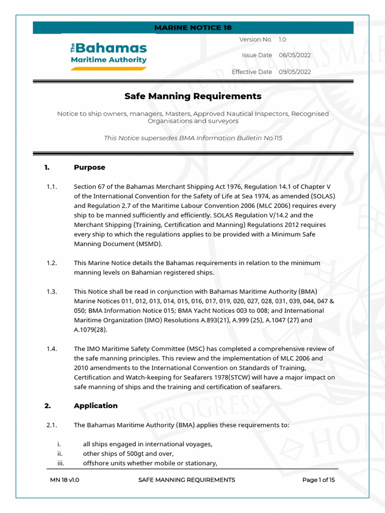 MN018 Safe Manning Requirements v1.0 | PDF | Water Transport | Shipping