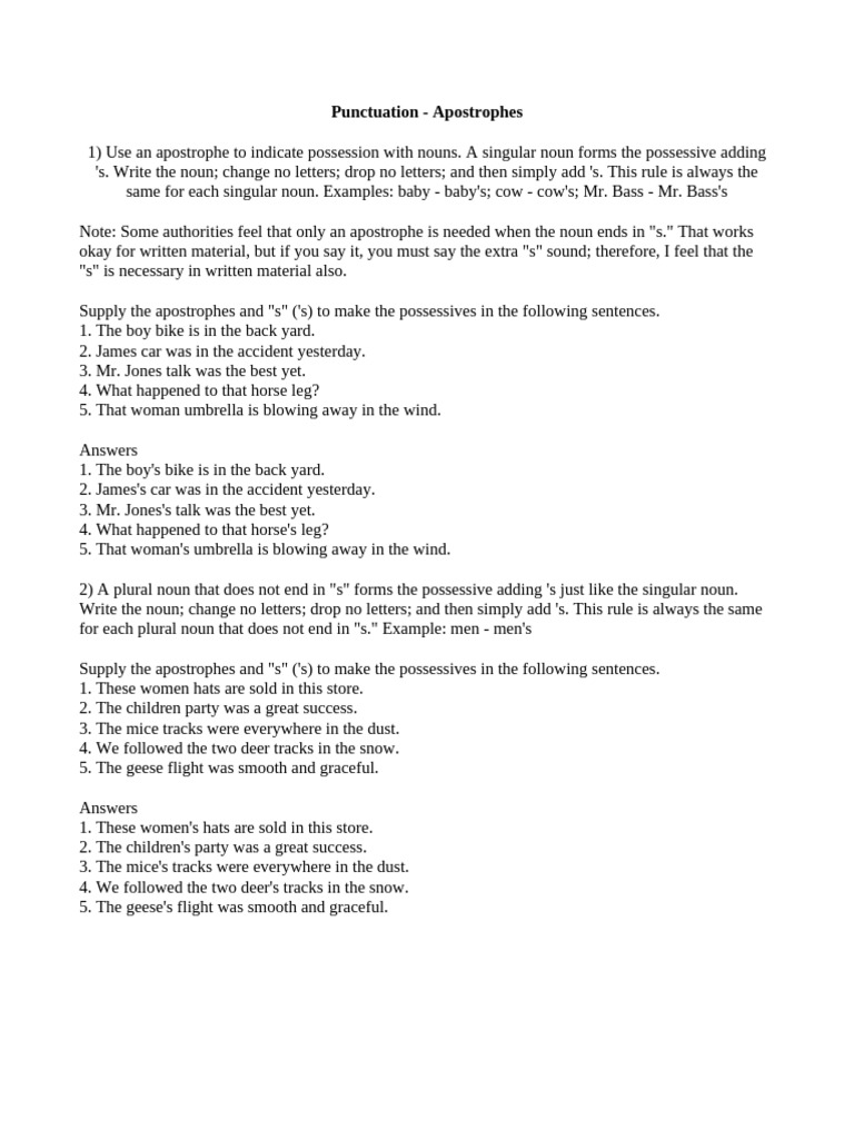 Mastering Apostrophes for Possession | PDF