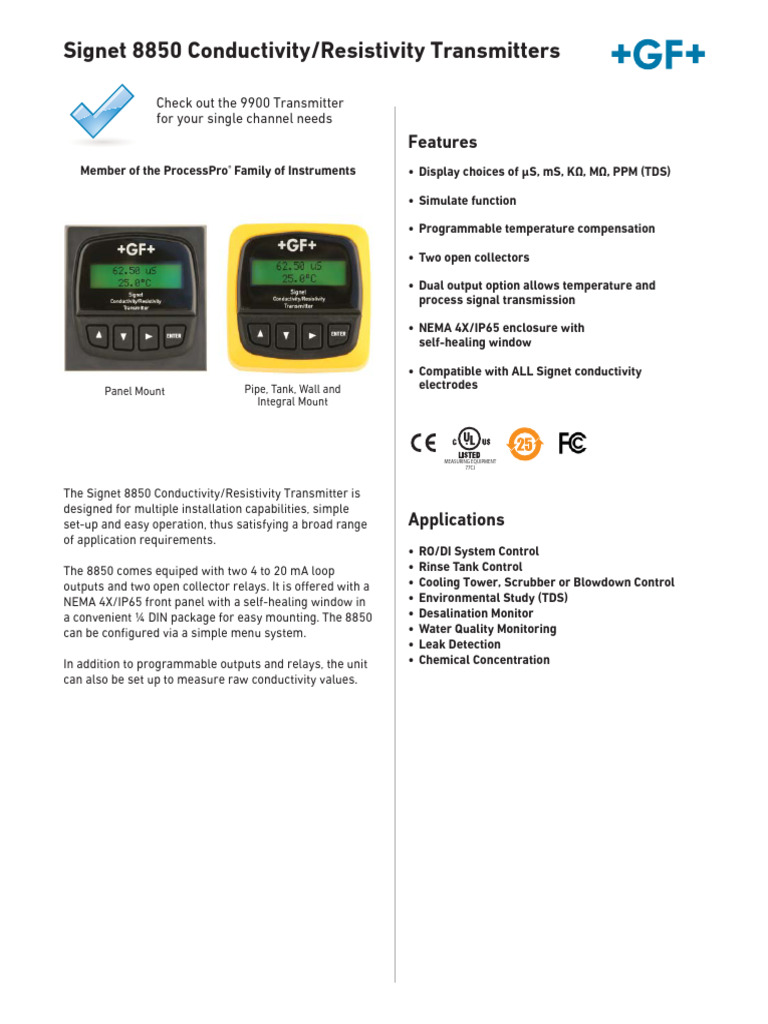Signet 8850 Conductivity-Resistivity Transmitters | PDF ...