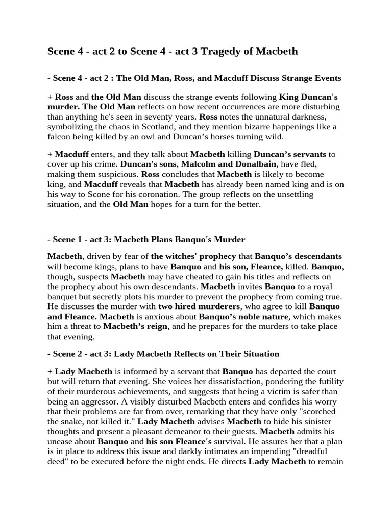Scene 4 - Act 2 To Scene 4 - Act 3 Tragedy of Macbeth | PDF | Macbeth ...