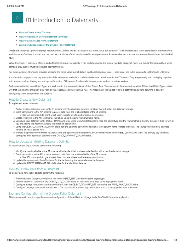 01 Introduction To Datamarts | PDF | Relational Database | Table (Database)