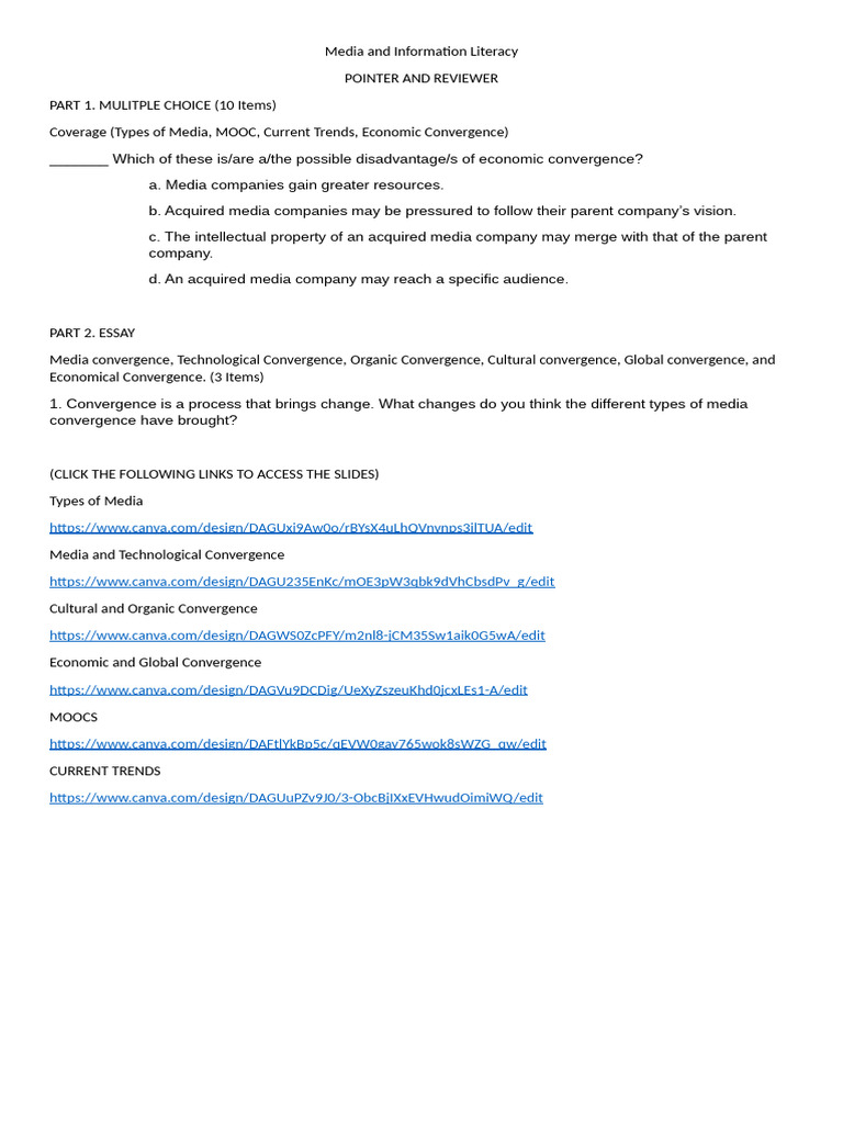 Media and Information Literacy Final Term Reviewer | PDF