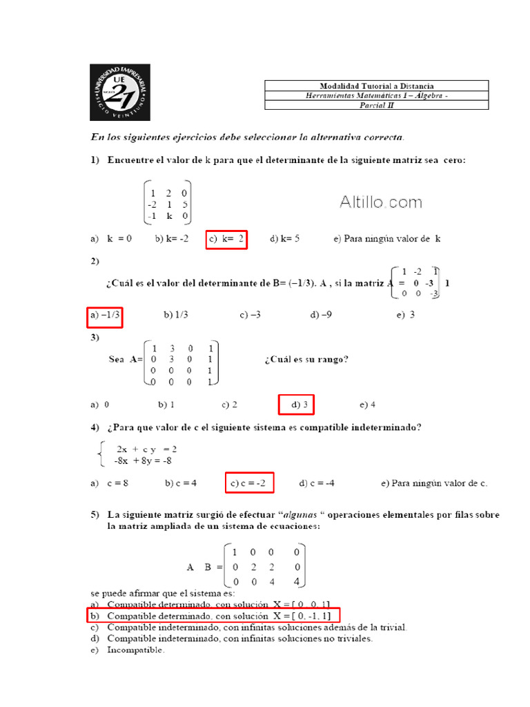 2do - Parcial de Herramientas Matematica I - Algebra-1 | PDF