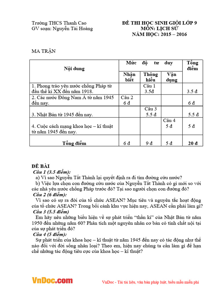 Tailieuxanh de Thi HSG Mon Lich Su Lop 9 Thanh Cao 3964 | PDF