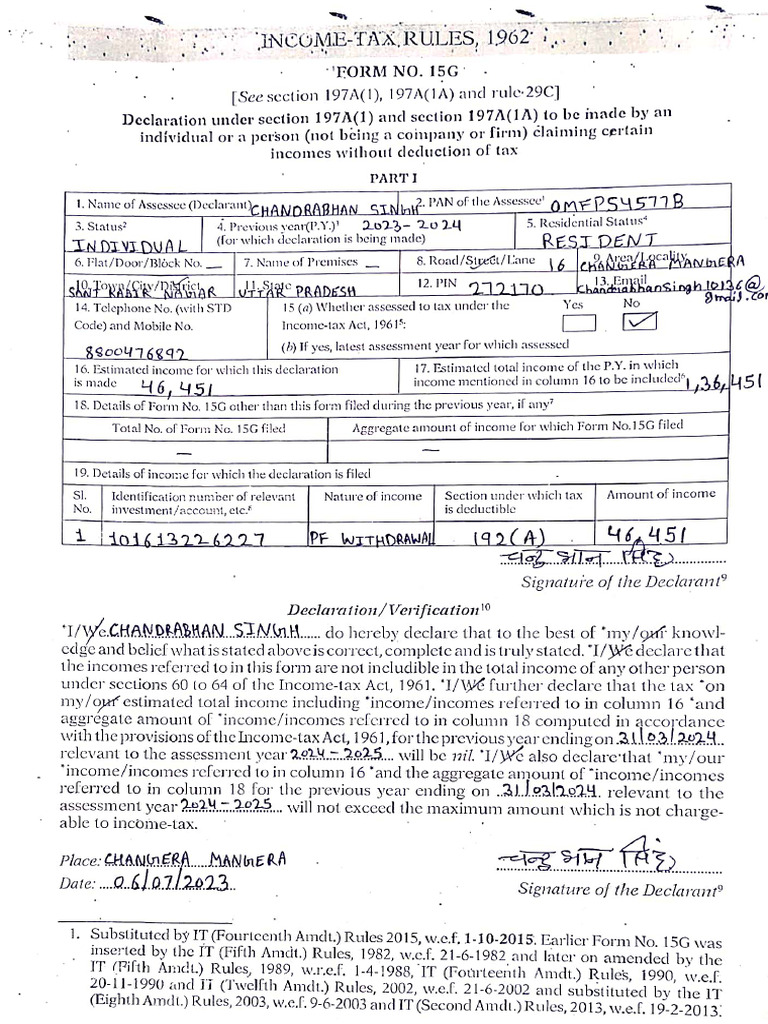 15 G Form | PDF