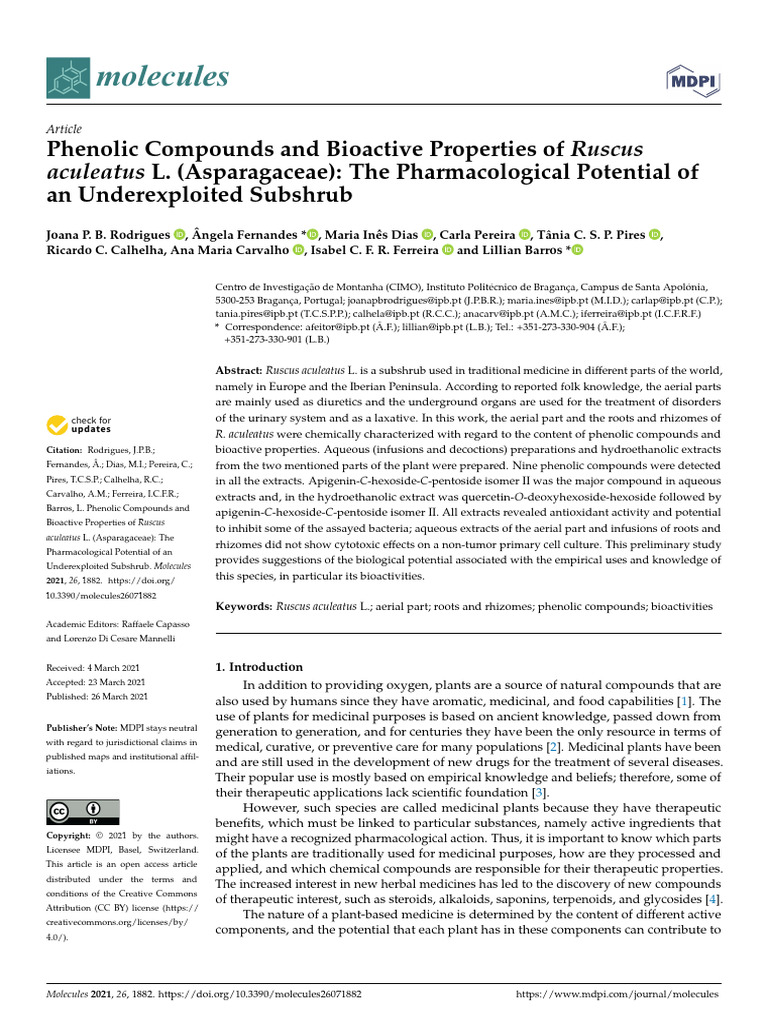 Ruscus Aculeatus L. - Pharmacological Potential of The Shrub | PDF | Detection Limit | Polyphenol