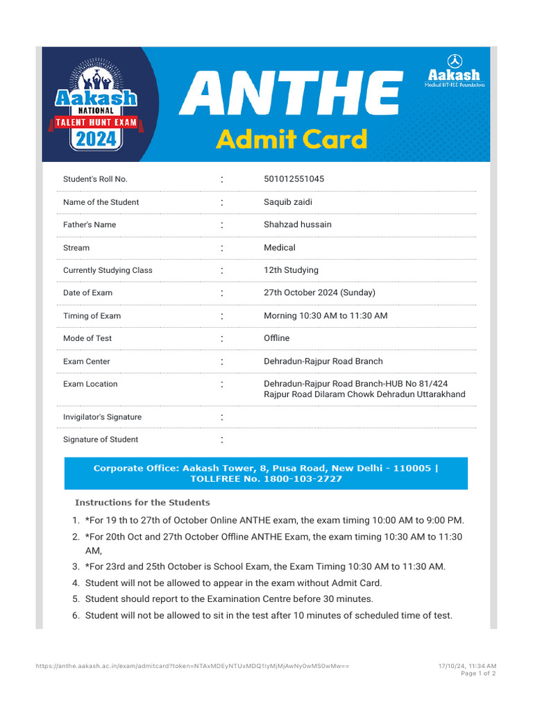 Admitcard | Scholarships Exam | PDF | Educational Assessment And ...