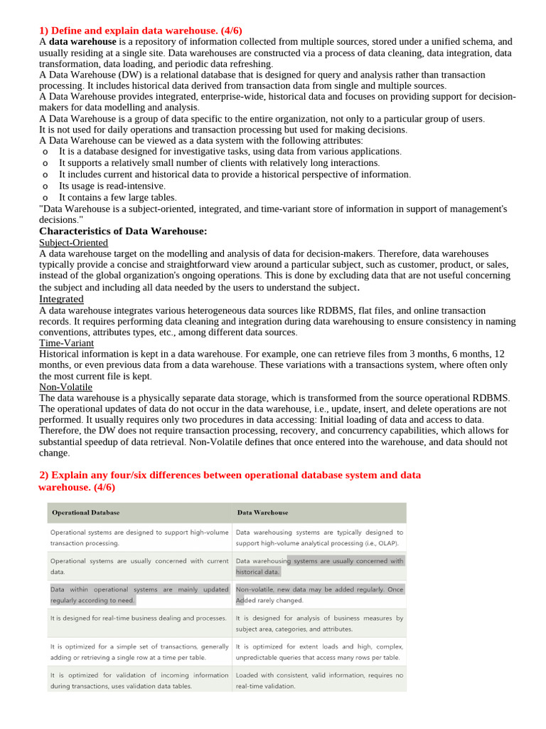Unit2 - 5marks (Datascience) | PDF | Data Warehouse | Regression Analysis