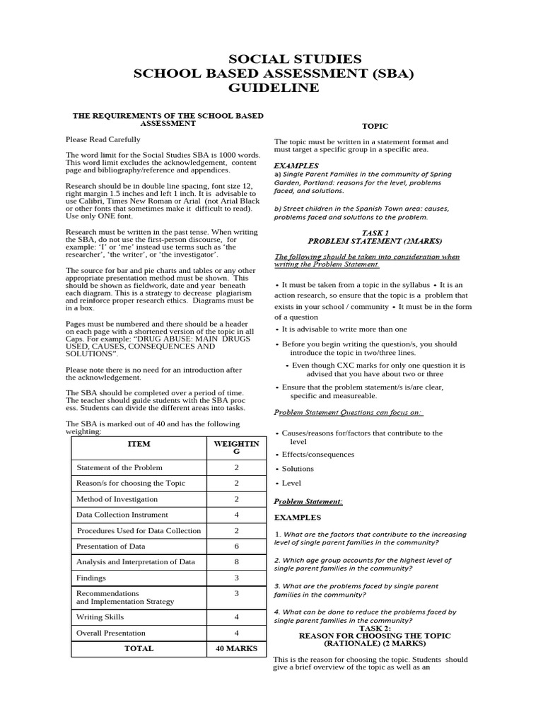 CSEC SOCIAL STUDIES SCHOOL BASED ASSESSMENT (SBA) GUIDELINE[1 ...