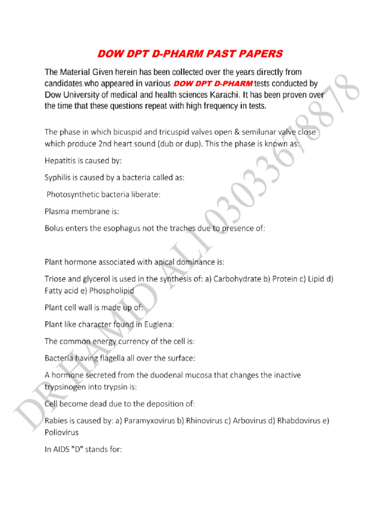 Dow Past Papers DPT 02 | PDF