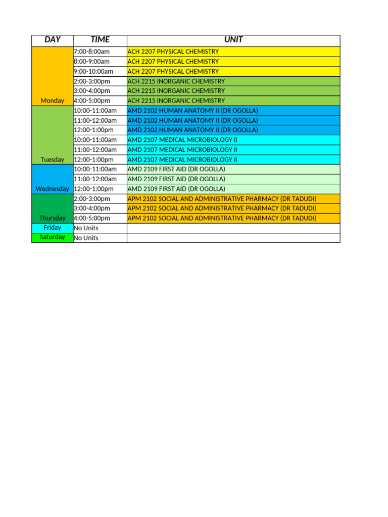 DPT SEP 2024 Timetable | PDF