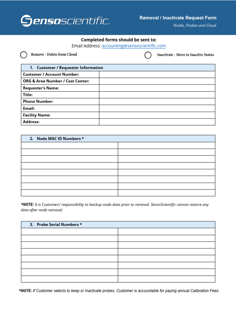 Node-Probe Removal Inactive Request Form | PDF