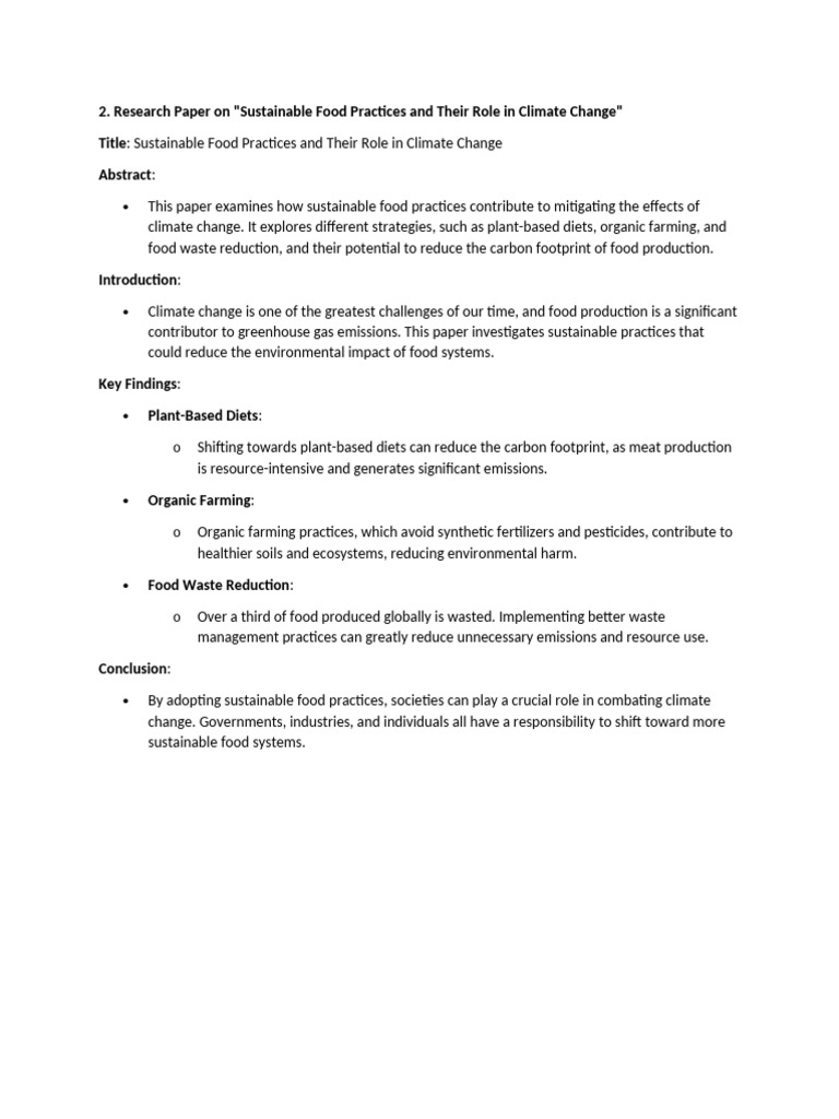Sustainable Food Practices and Their Role in Climate Change | PDF