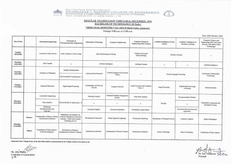 EndSem TimeTable | PDF