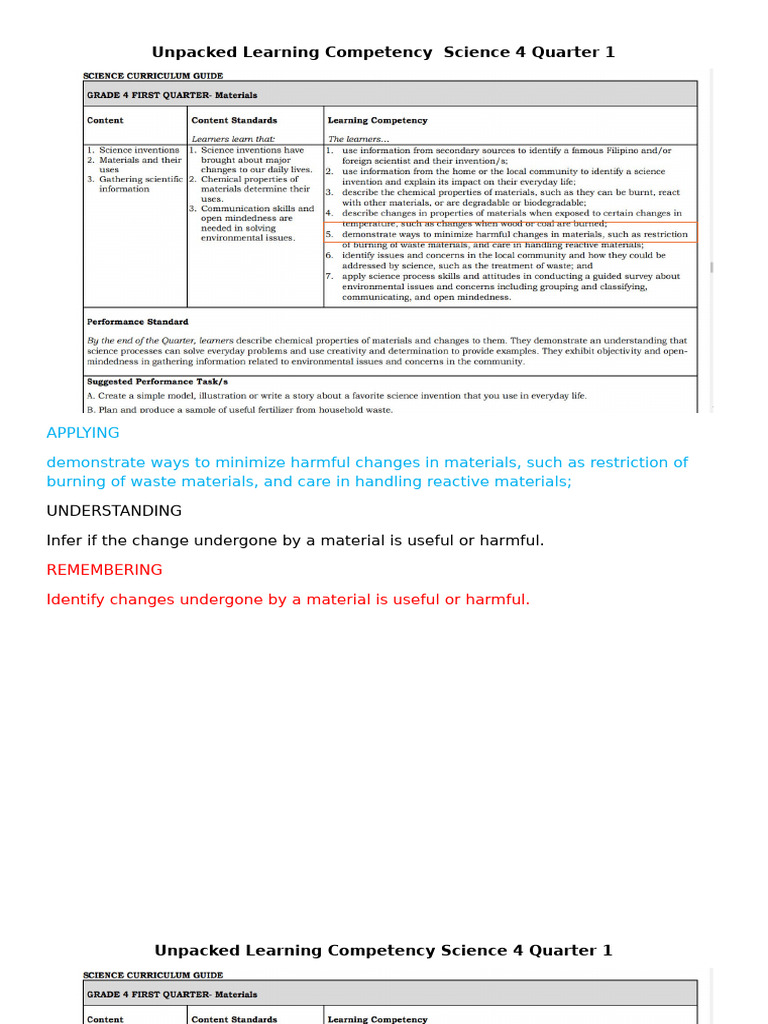 Science 4 Learning Competencies Guide | PDF