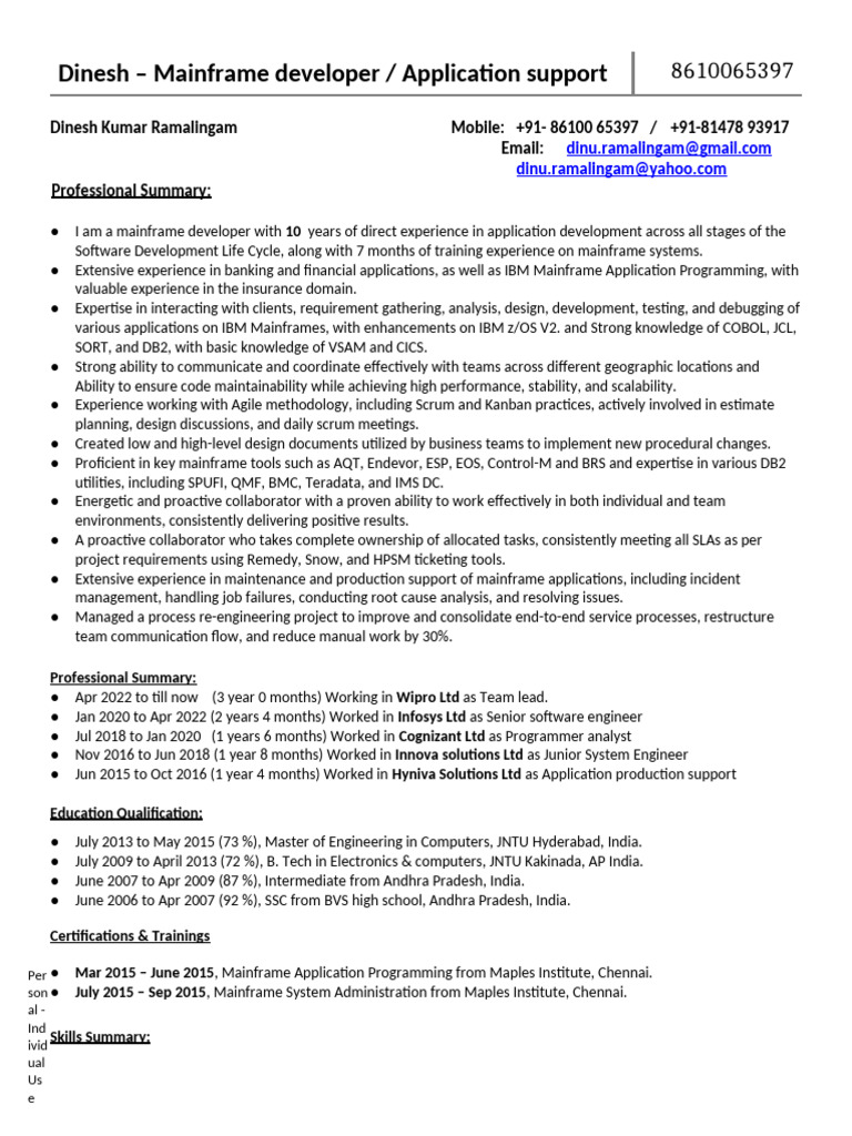 Mainframe Developer Resume SEO | PDF | Ibm Db2 | Computing