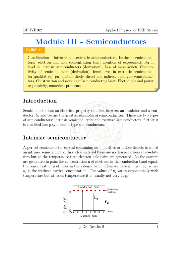 Semiconductors c81dc3fb5d90d8fb5234f78a807cad1a | PDF | P–N Junction | Semiconductors