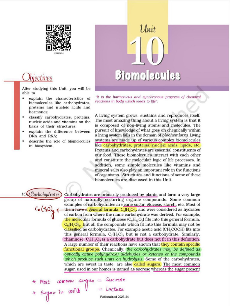 BIOMOLECULES Highlighted Ncert | PDF