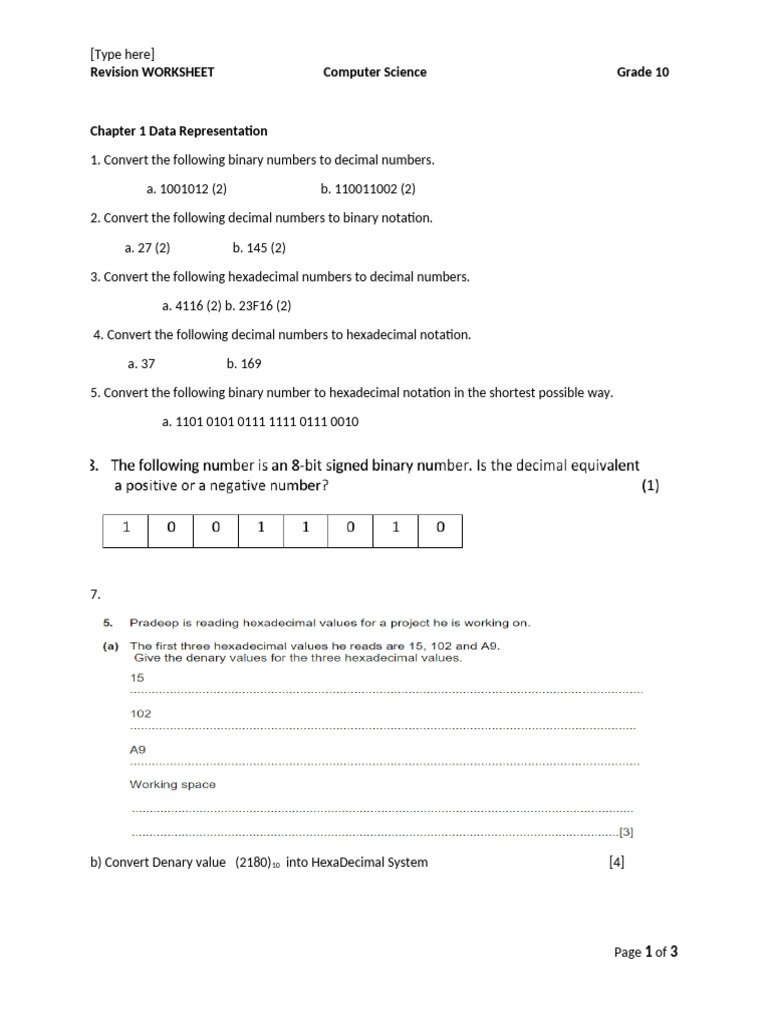 Revision WORKSHEET Computer Science Grade 10 | PDF